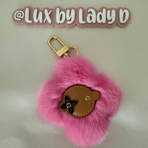 Louis Vuitton | Accessories | Louis Vuitton Pink Fur Keychain With Gold ...